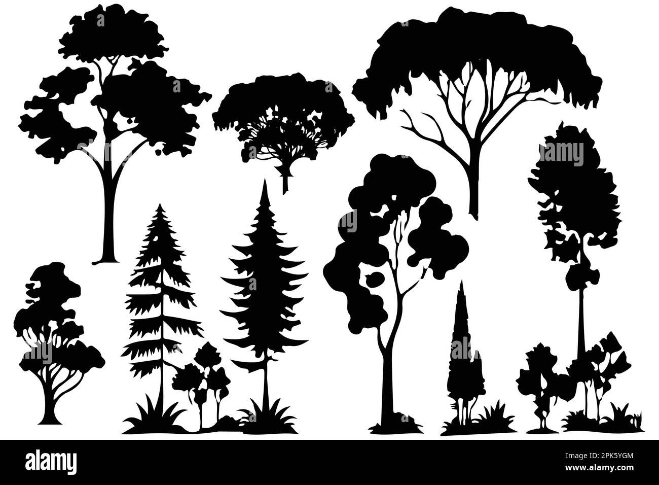 trees and forest silhouettes set isolated vector illustration Stock ...