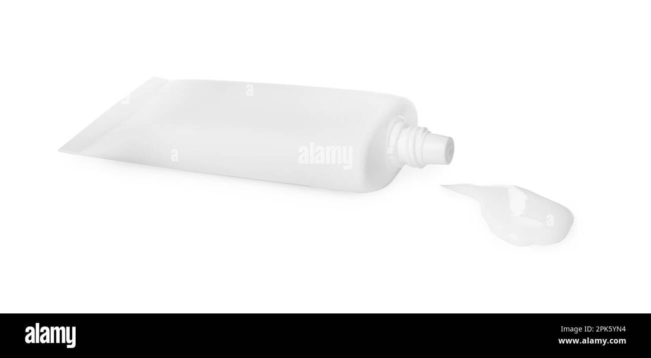 Tube with squeezed hand cream on white background Stock Photo - Alamy