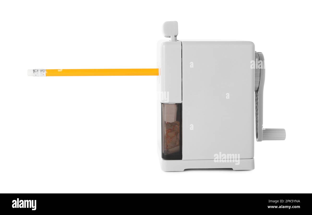 Mechanical rotary sharpener with pencil isolated on white Stock Photo ...