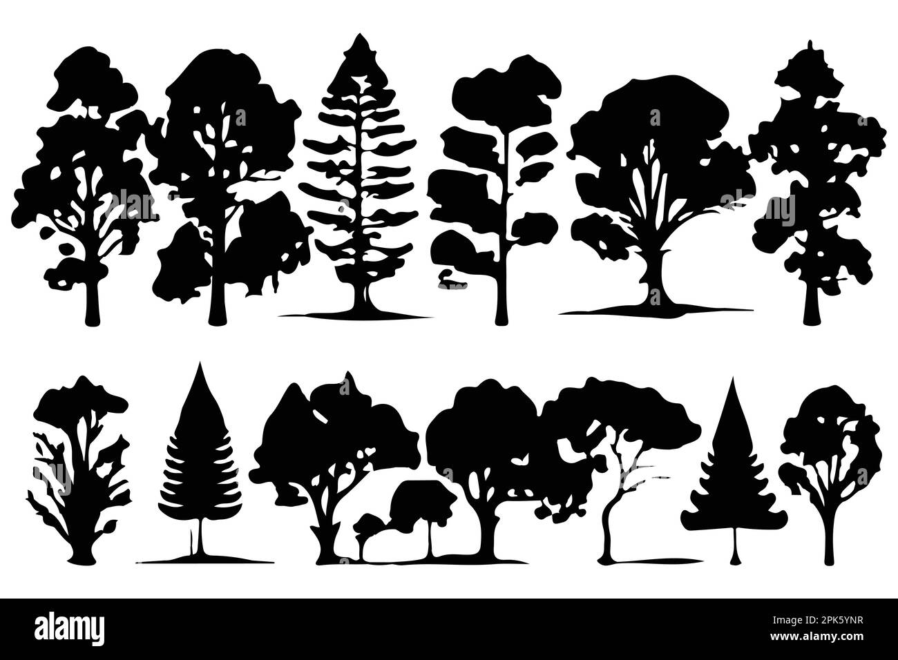 trees and forest silhouettes set isolated vector illustration Stock ...
