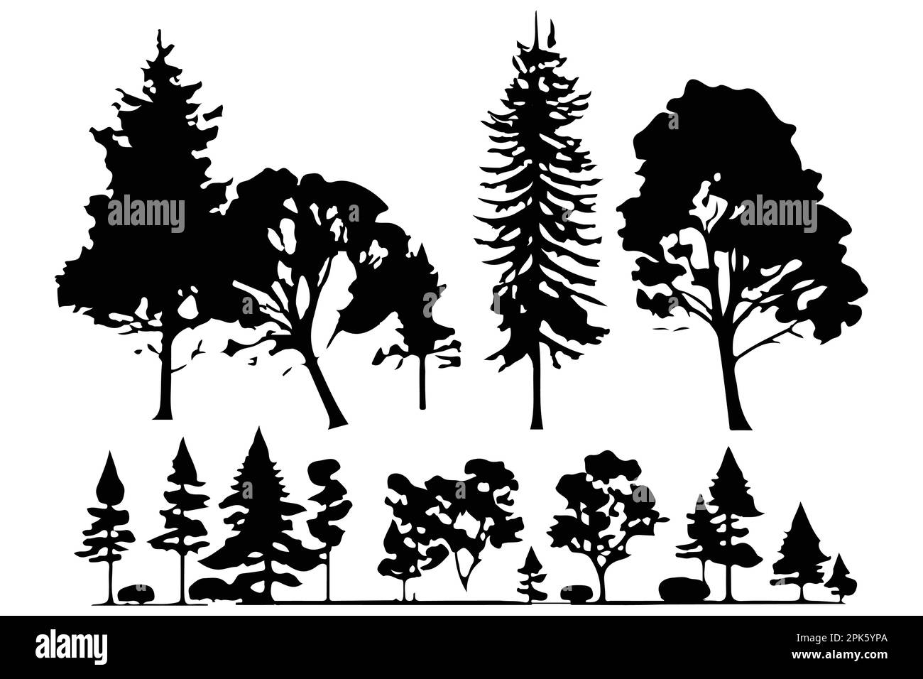 trees and forest silhouettes set isolated vector illustration Stock ...