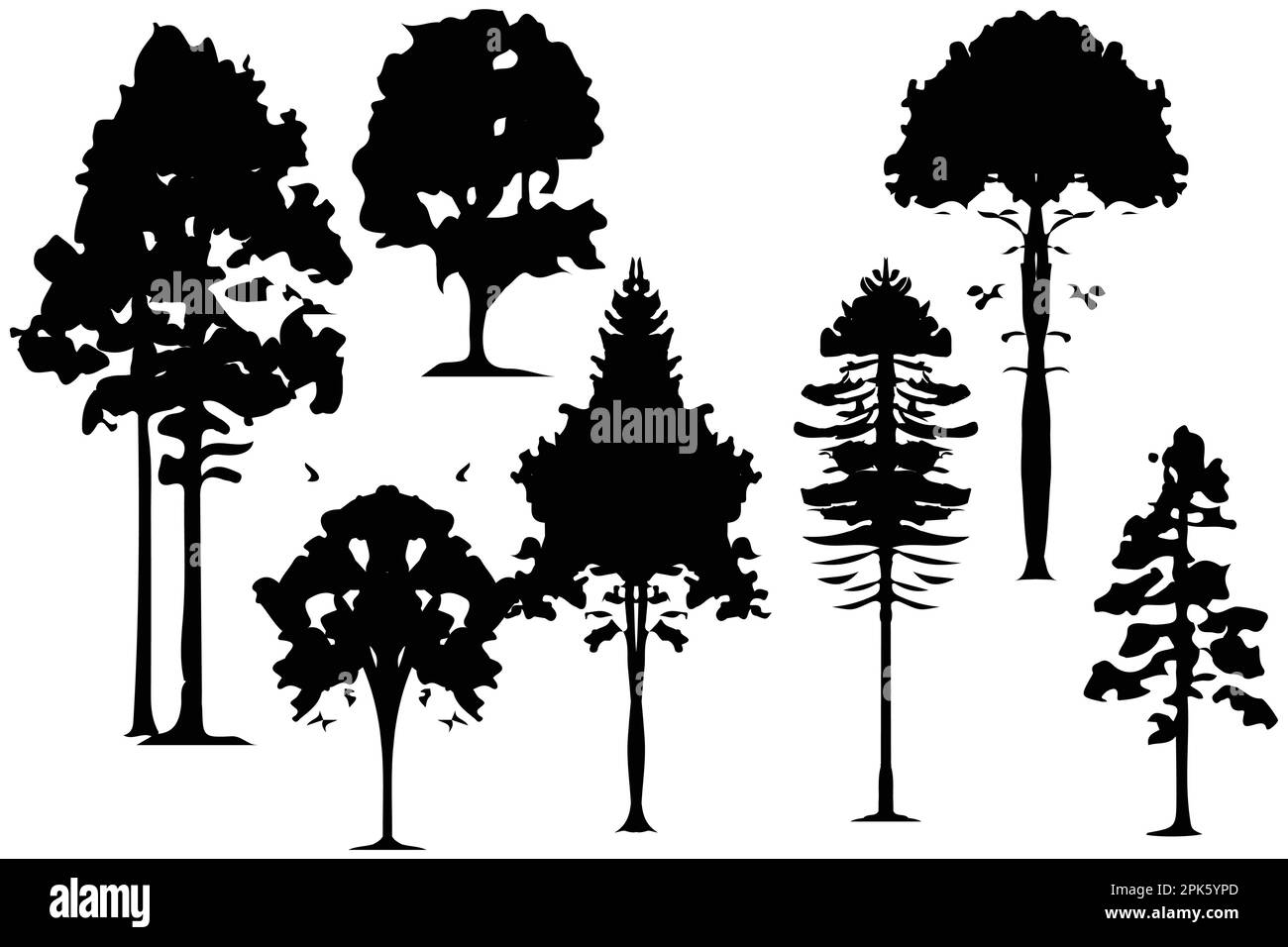 trees and forest silhouettes set isolated vector illustration Stock ...