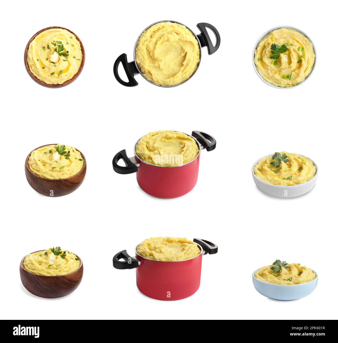 Set with tasty mashed potatoes on white background Stock Photo - Alamy