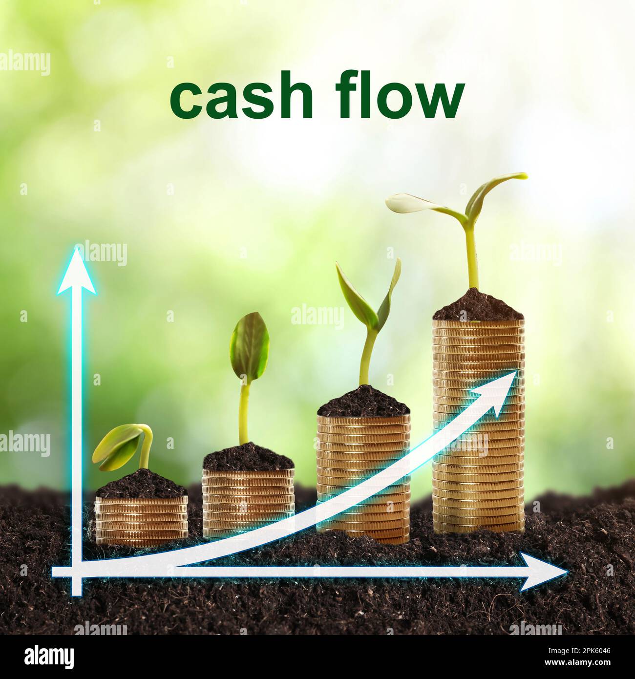 Cash Flow concept. Illustration of increase graph and stacked coins ...