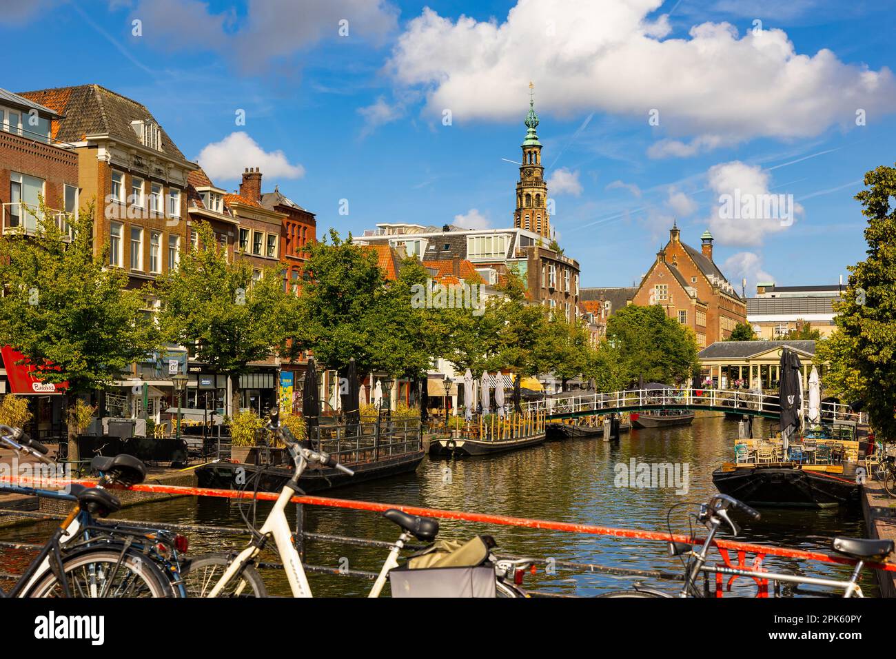 Waterways and street with historic houses in the center of the Dutch ...