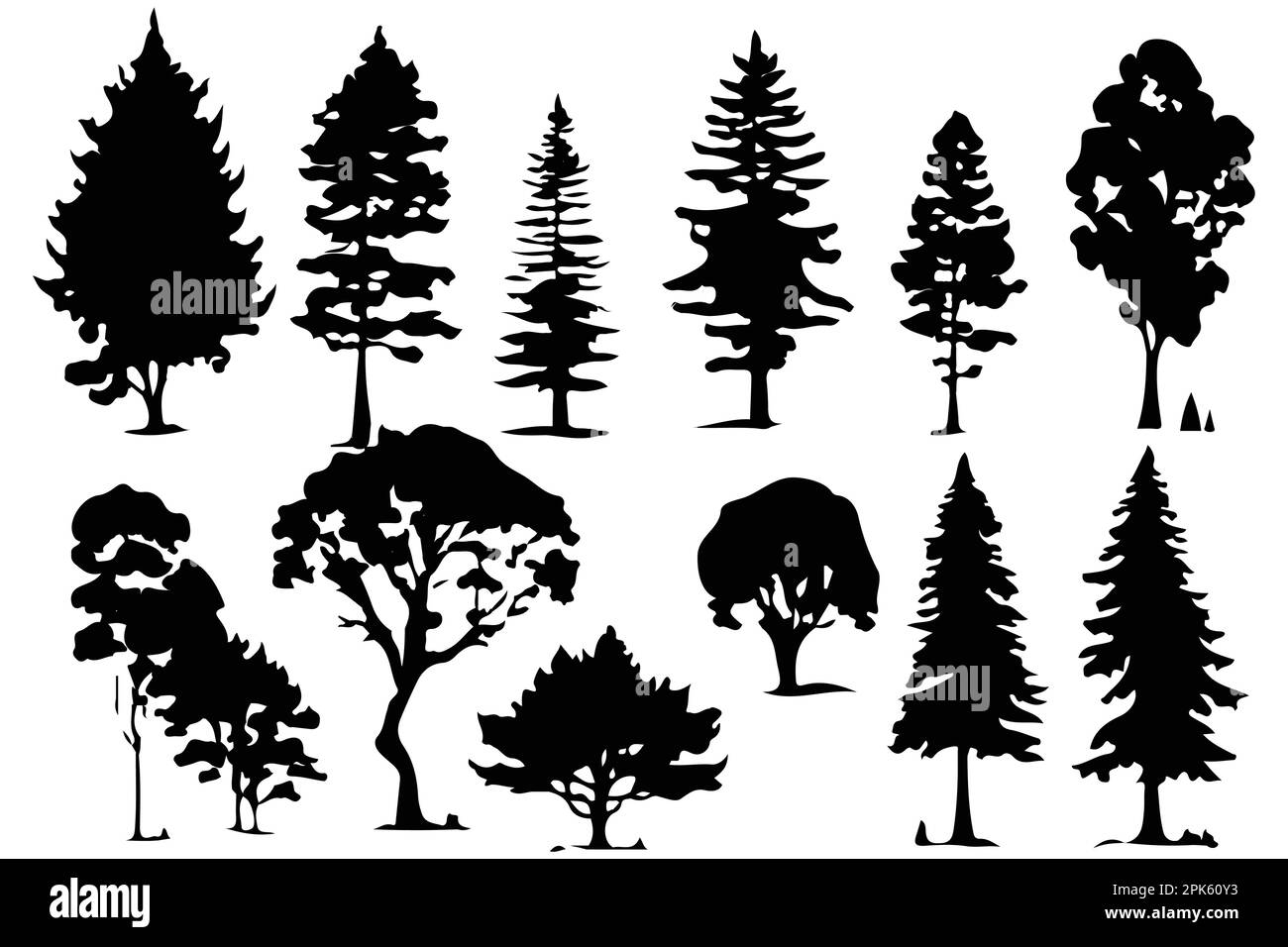 trees and forest silhouettes set isolated vector illustration Stock ...