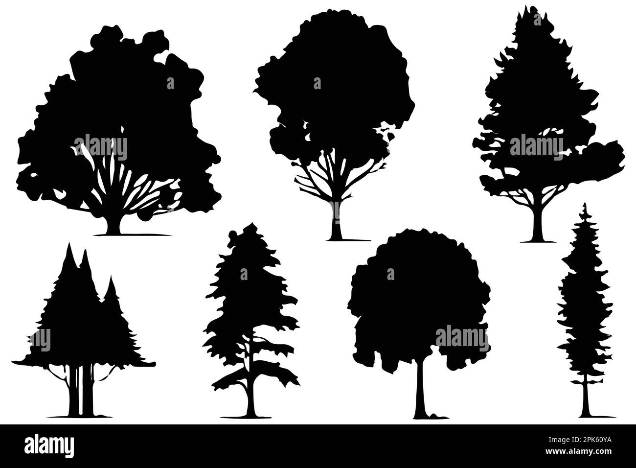 trees and forest silhouettes set isolated vector illustration Stock ...