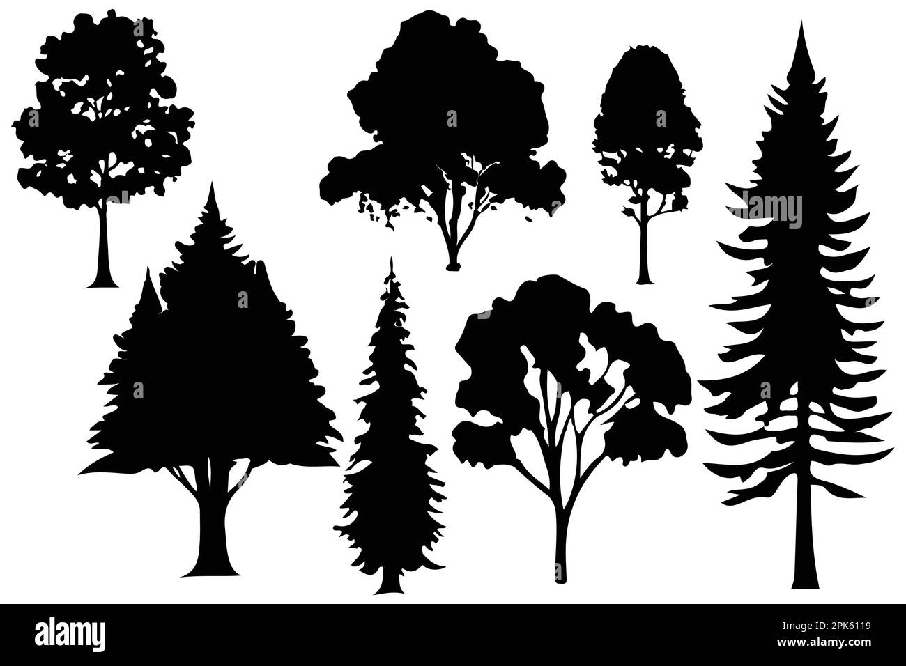 trees and forest silhouettes set isolated vector illustration Stock ...