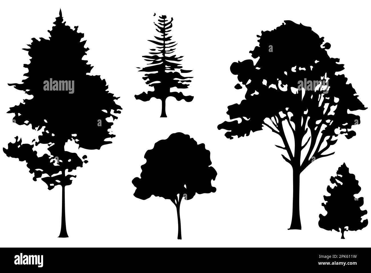 trees and forest silhouettes set isolated vector illustration Stock ...