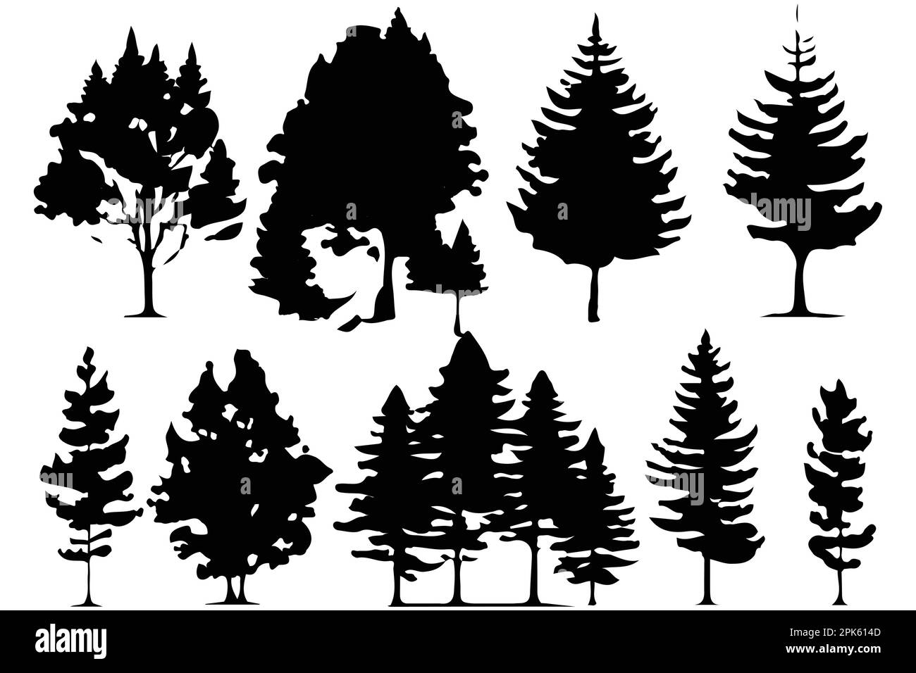 trees and forest silhouettes set isolated vector illustration Stock ...