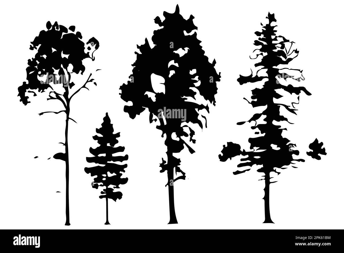 trees and forest silhouettes set isolated vector illustration Stock ...