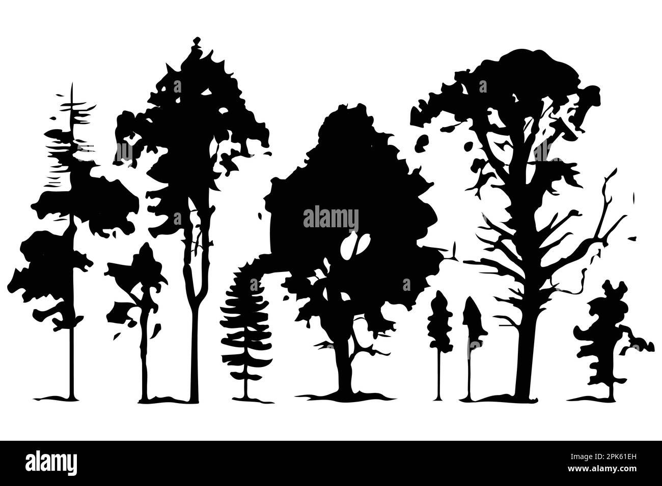 trees and forest silhouettes set isolated vector illustration Stock ...