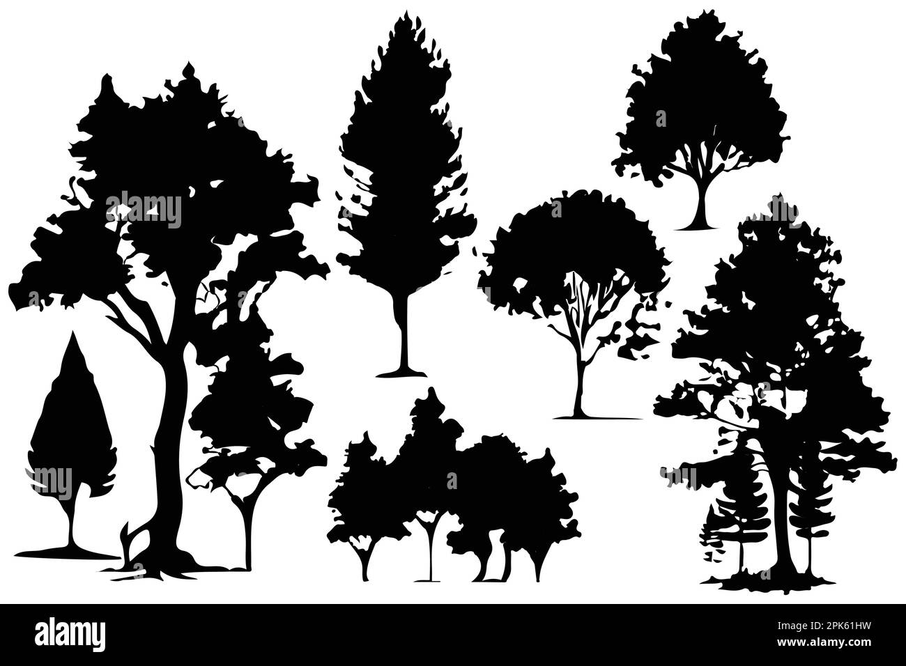 trees and forest silhouettes set isolated vector illustration Stock ...