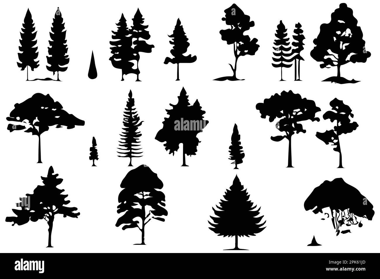 trees and forest silhouettes set isolated vector illustration Stock ...