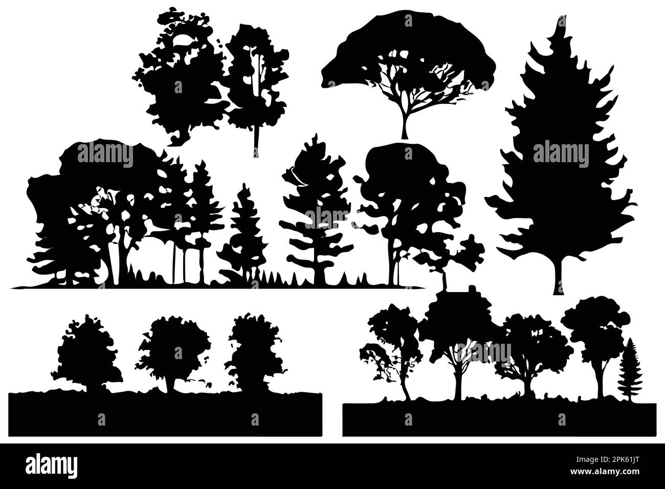 trees and forest silhouettes set isolated vector illustration Stock ...