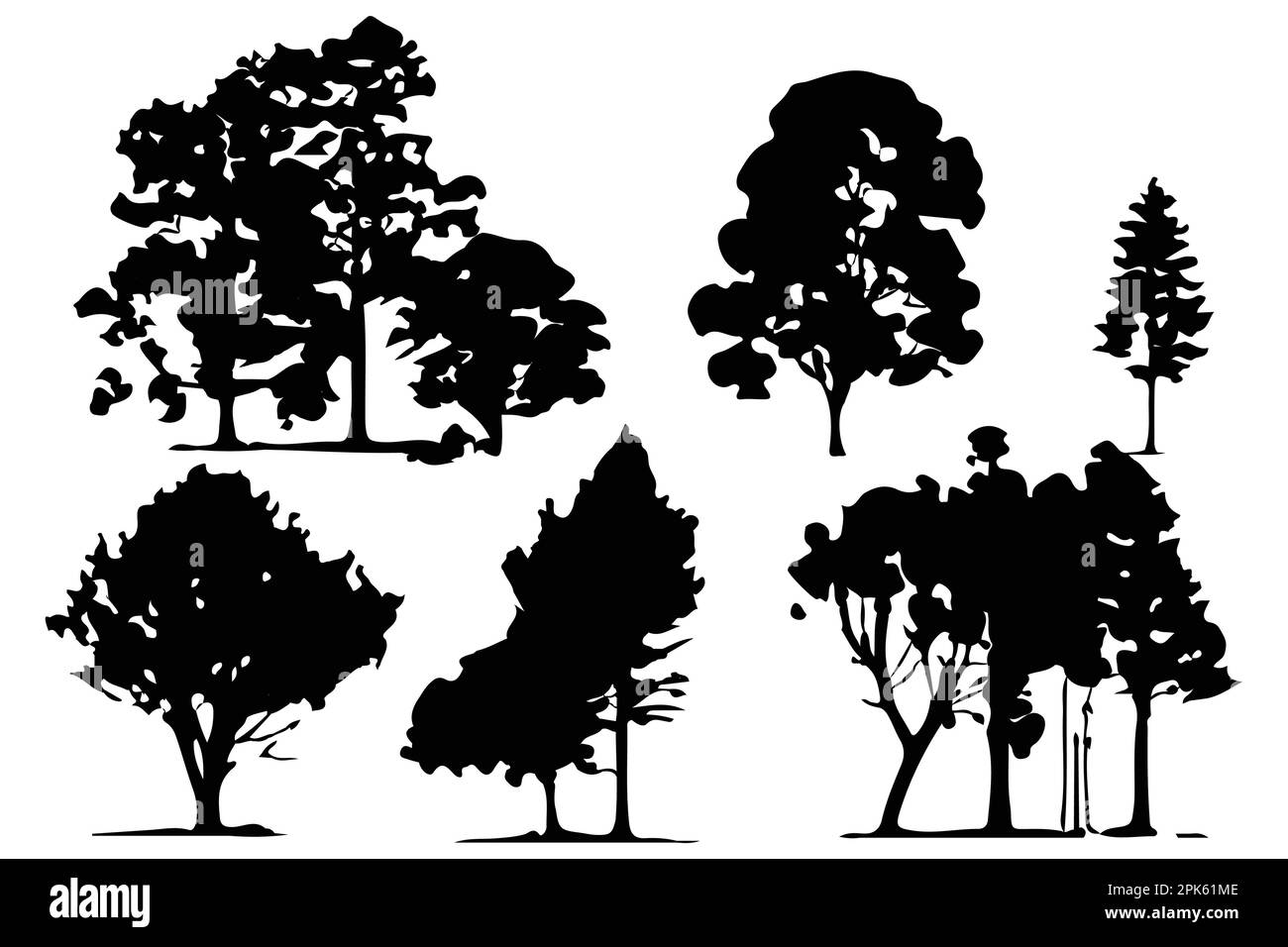 trees and forest silhouettes set isolated vector illustration Stock ...