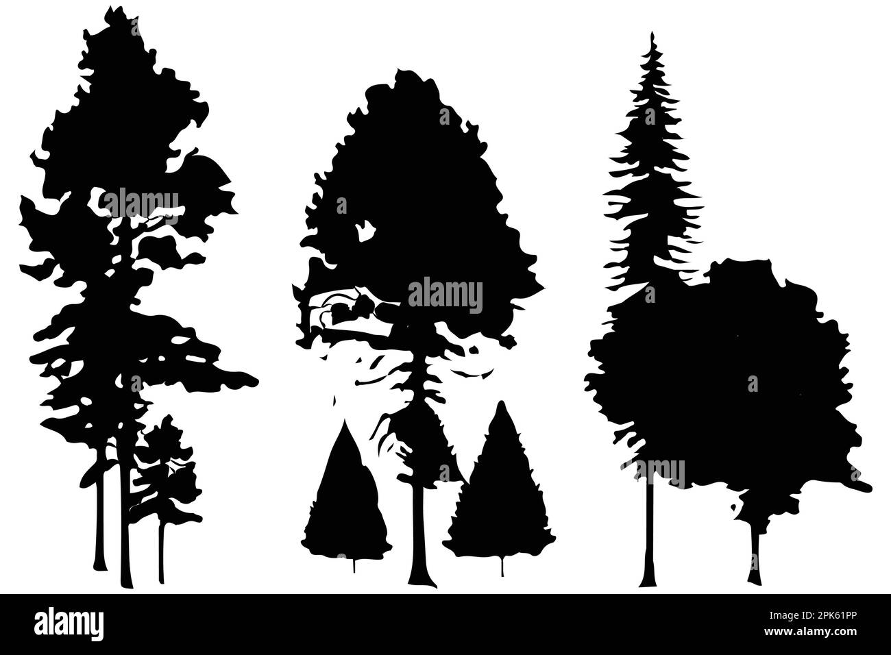 trees and forest silhouettes set isolated vector illustration Stock ...