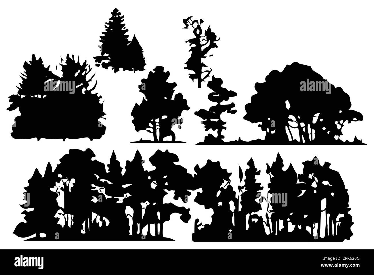 trees and forest silhouettes set isolated vector illustration Stock ...