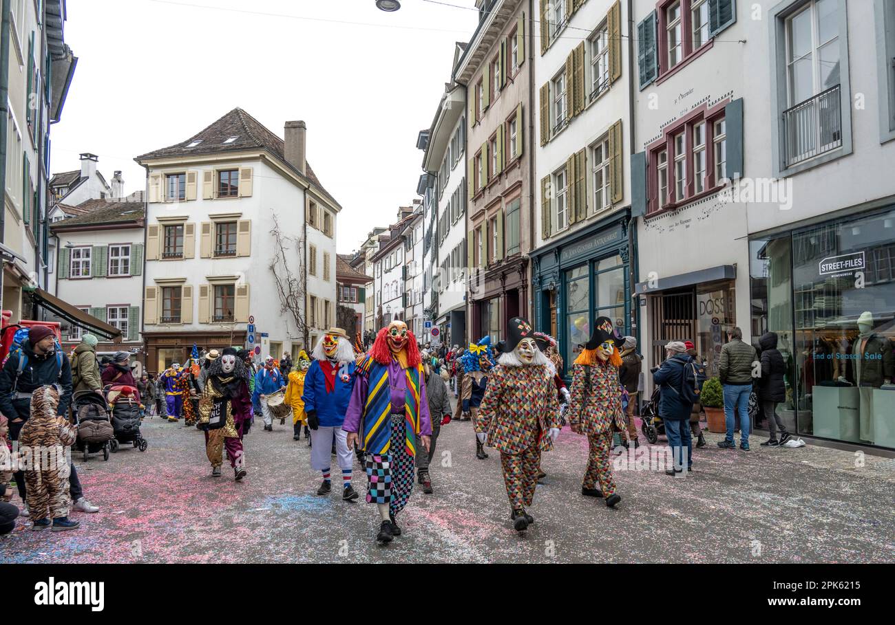marching clique in Costume at the Basel Fasnacht children's parade in ...