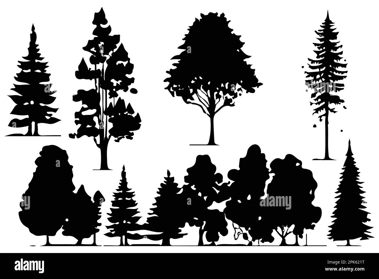 trees and forest silhouettes set isolated vector illustration Stock ...
