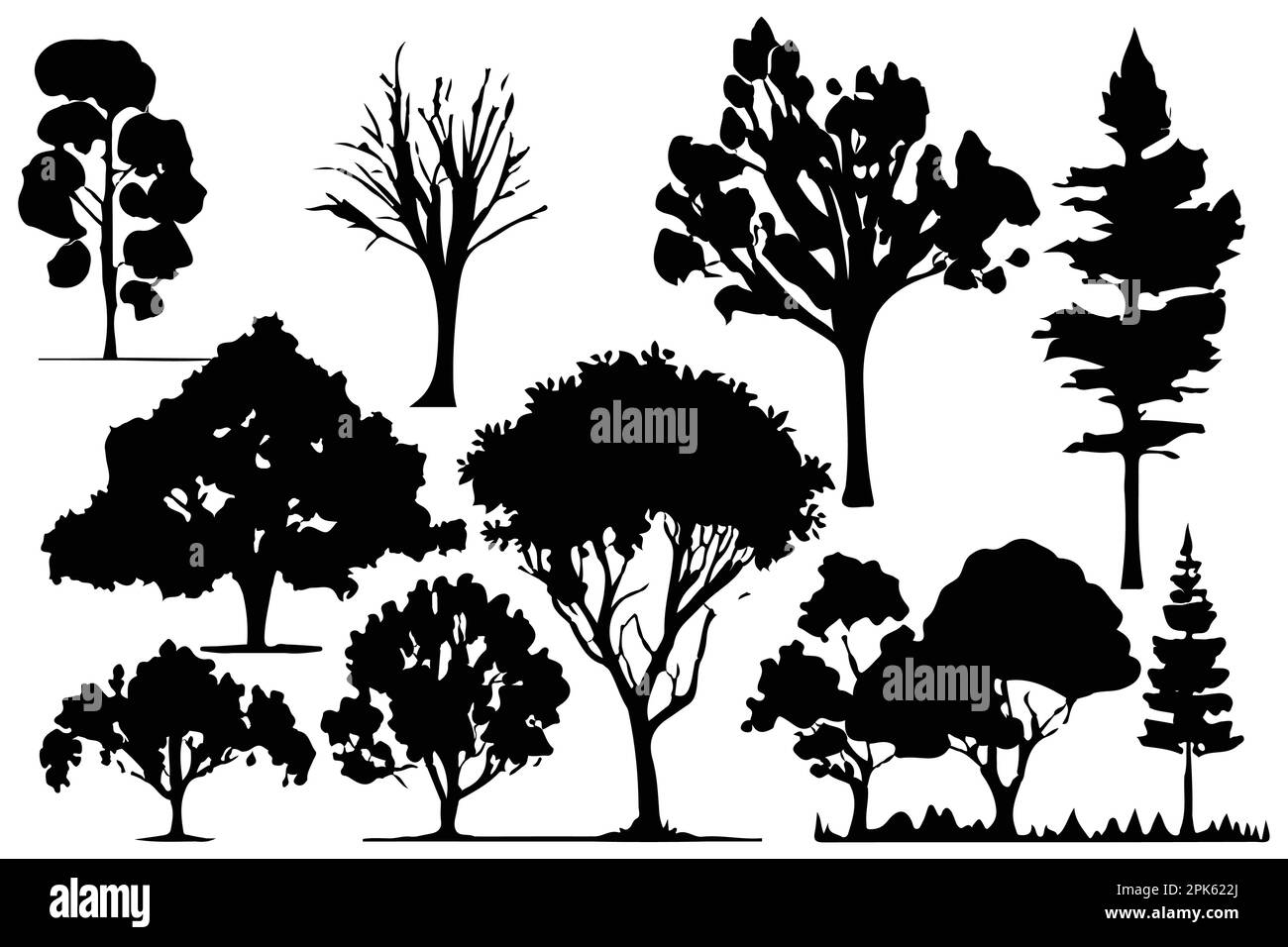 trees and forest silhouettes set isolated vector illustration Stock ...