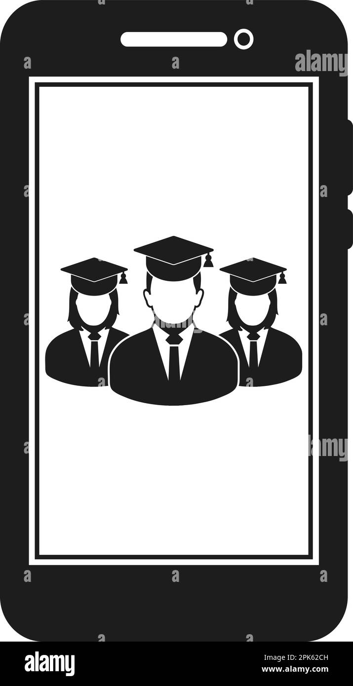 Online Learning Icon with graduate students on Mobile Screen Flat style ...