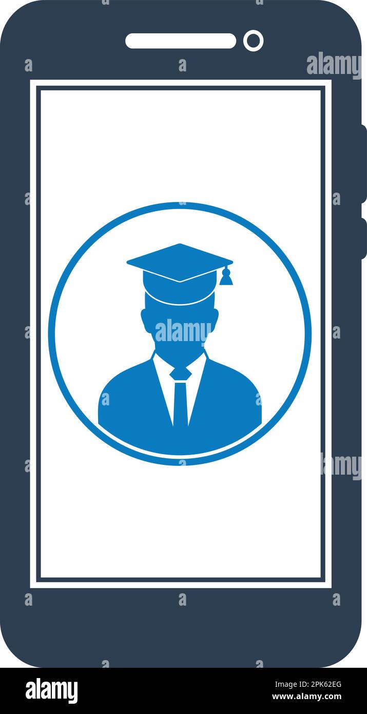 E Learning Icon. Graduate student symbol on Mobile screen. Flat style ...