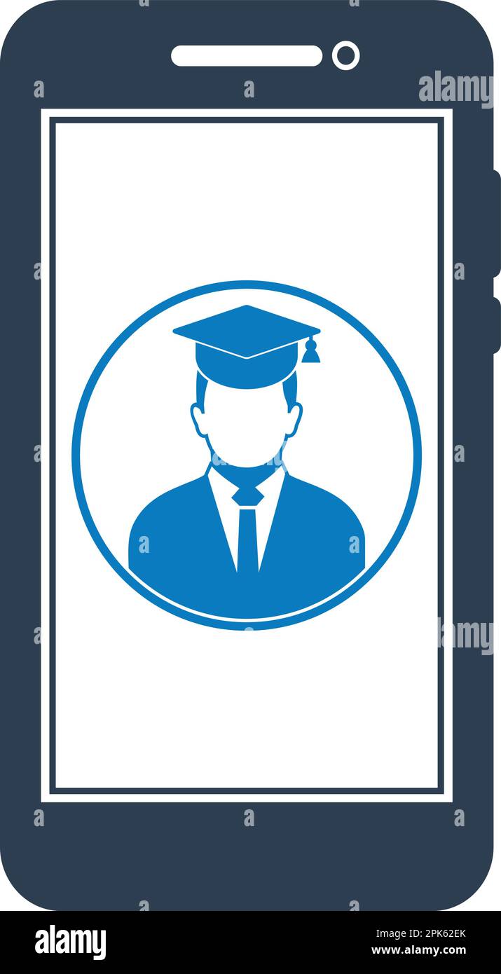 E Learning Icon. Graduate student symbol on Mobile screen. Flat style ...