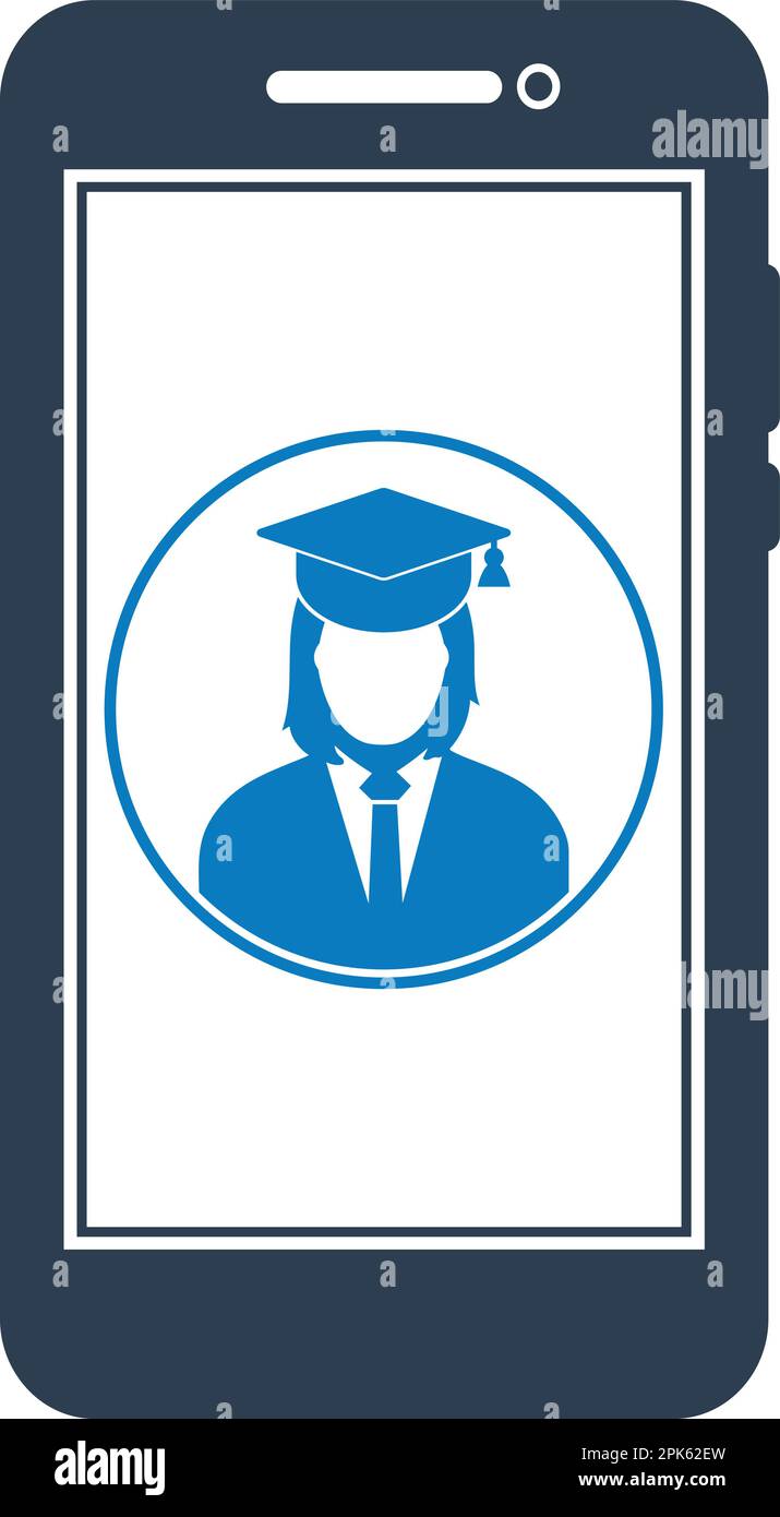 E Learning Icon. Graduate student symbol on Mobile screen. Flat style ...