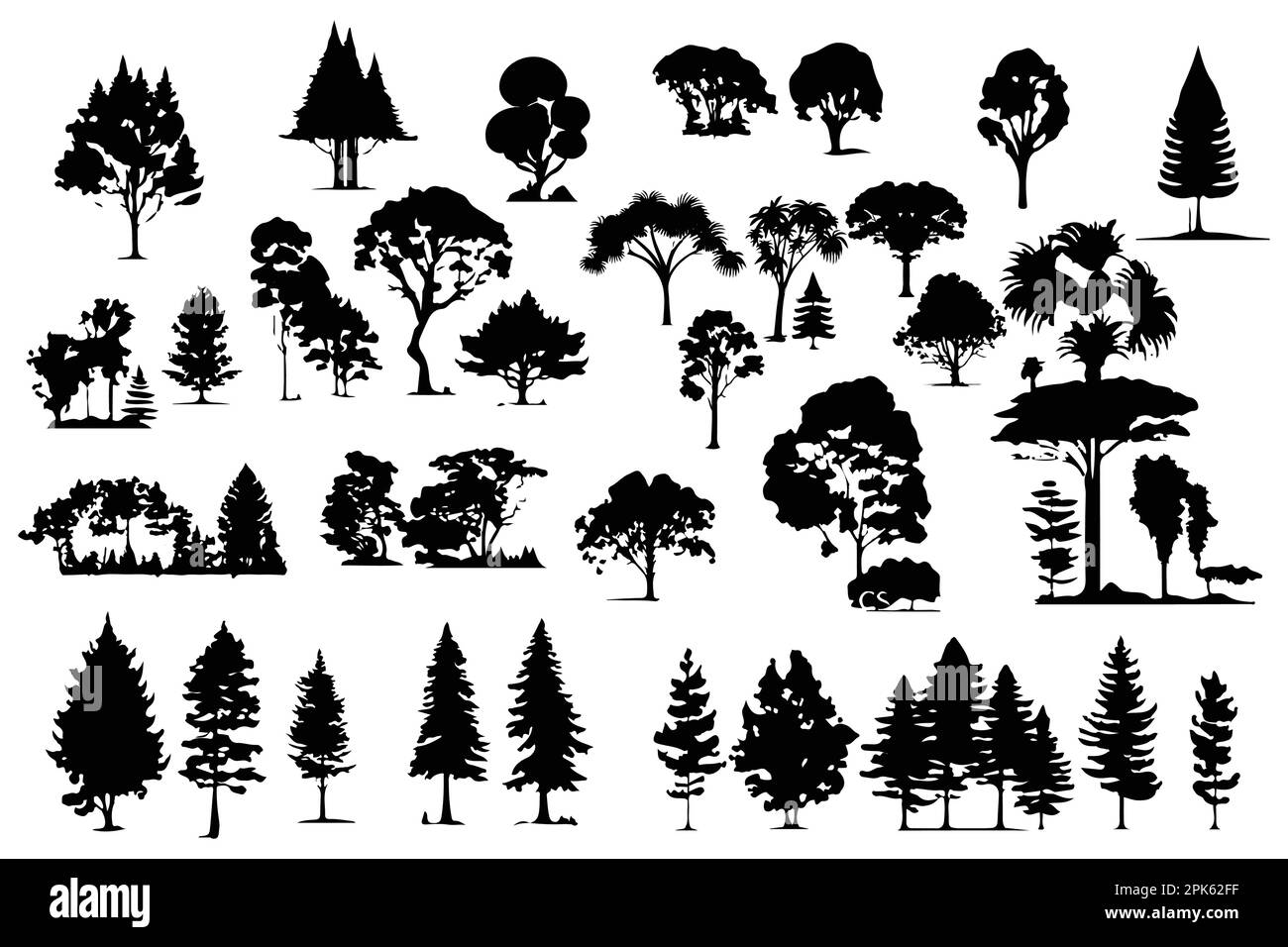 trees and forest silhouettes set isolated vector illustration Stock ...