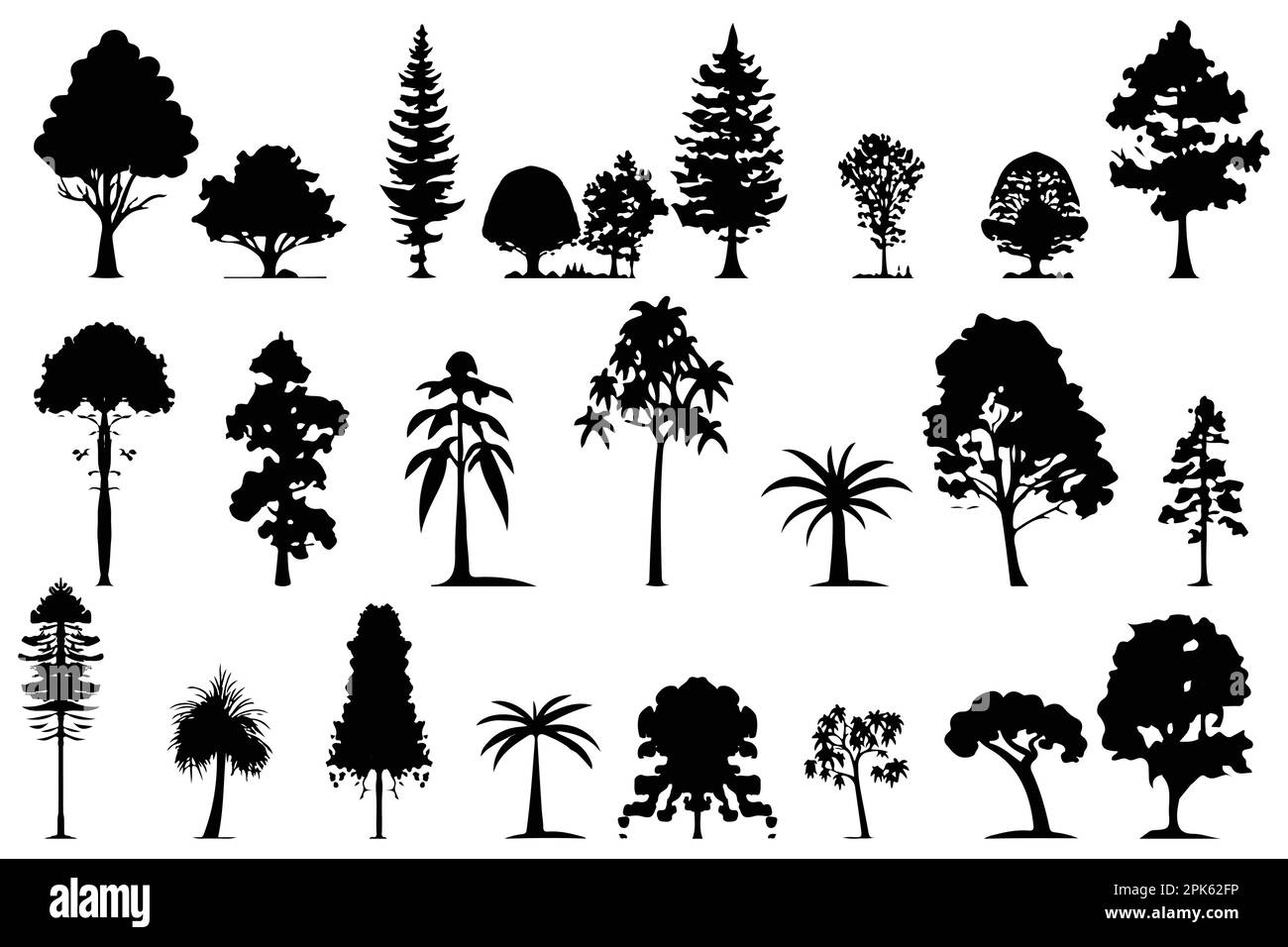 trees and forest silhouettes set isolated vector illustration Stock ...