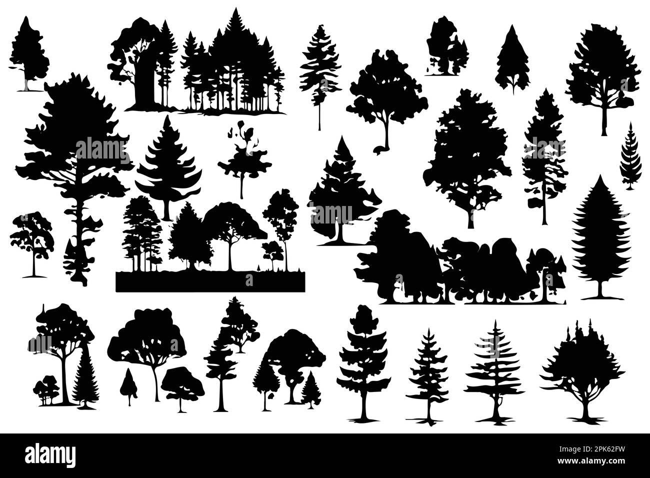 trees and forest silhouettes set isolated vector illustration Stock ...