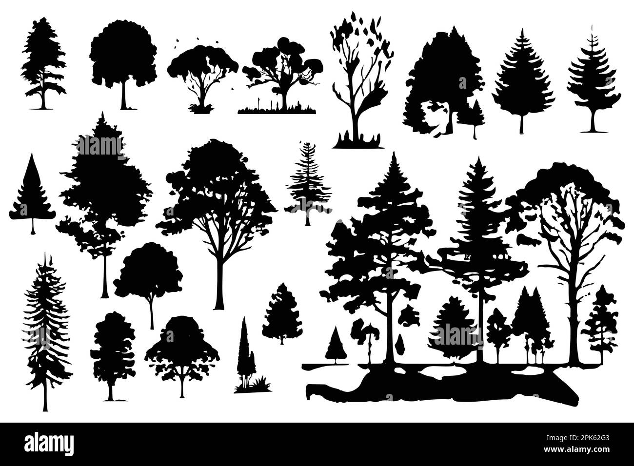 trees and forest silhouettes set isolated vector illustration Stock ...