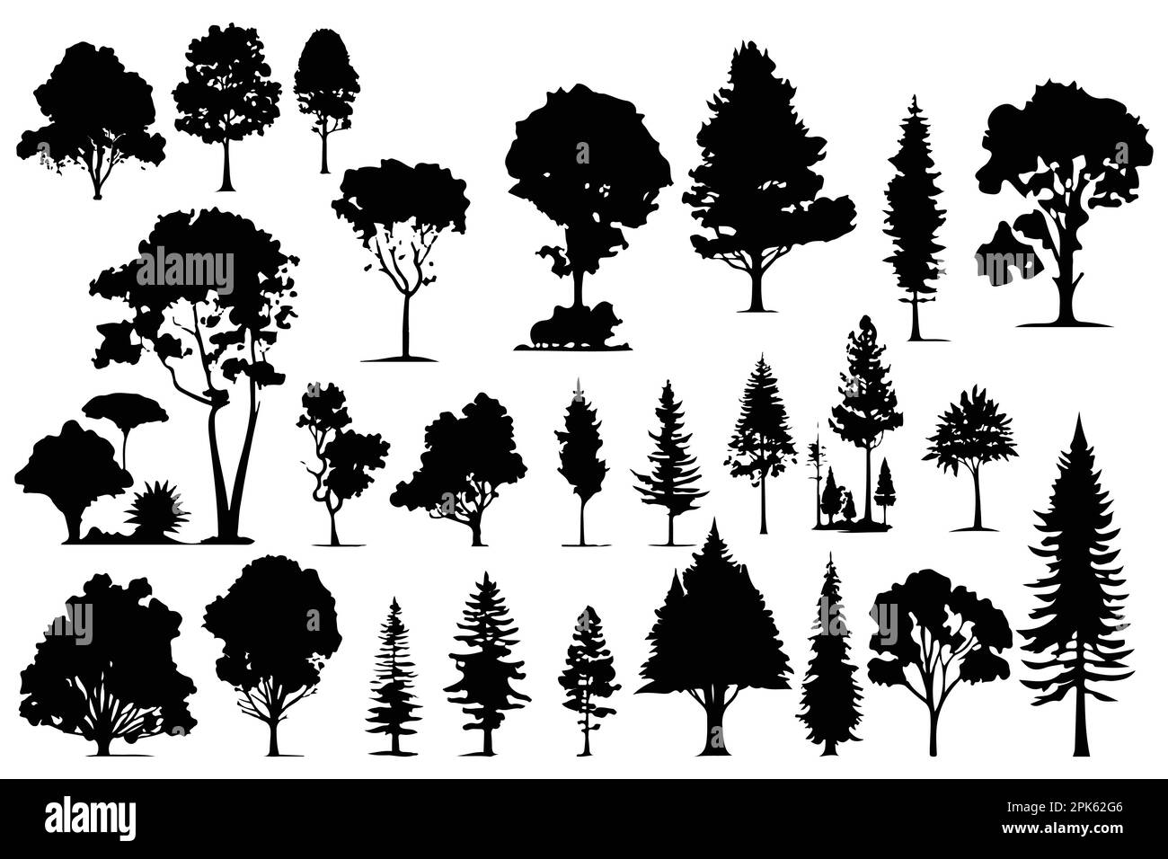 trees and forest silhouettes set isolated vector illustration Stock ...