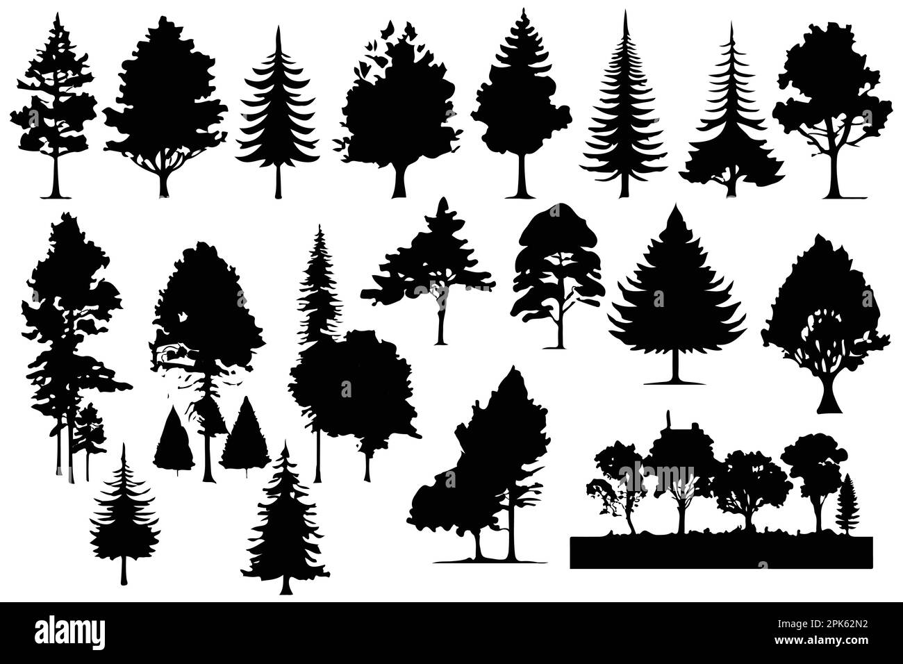 trees and forest silhouettes set isolated vector illustration Stock ...