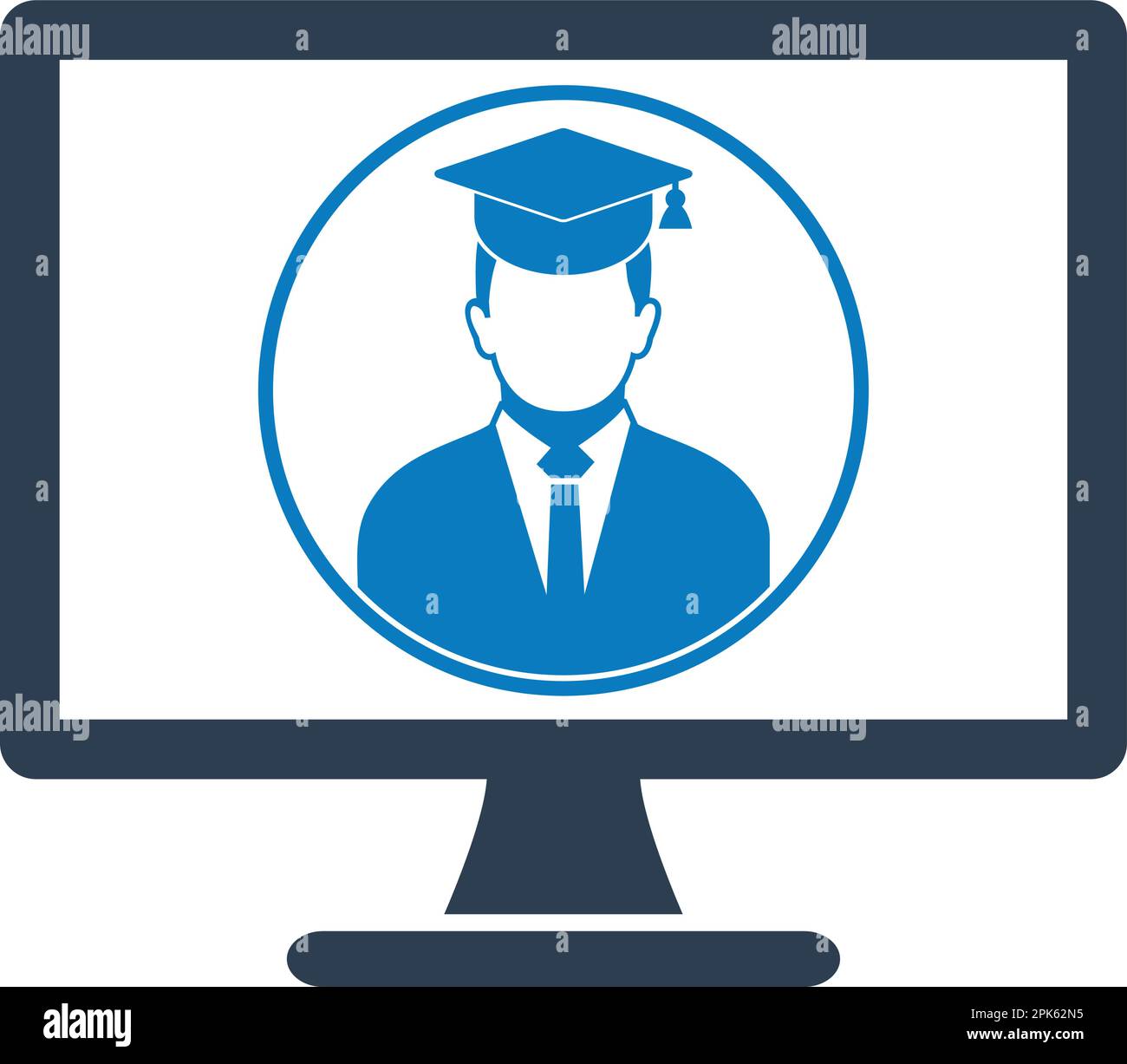 E Learning Icon. Graduate student symbol on Computer Monitor. Flat ...