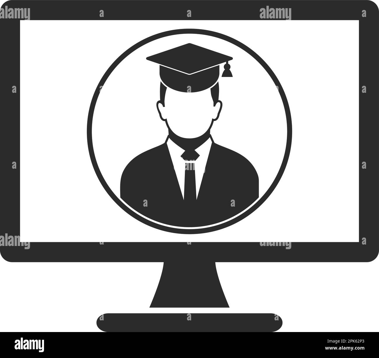 E Learning Icon. Graduate student symbol on Computer Monitor. Flat ...