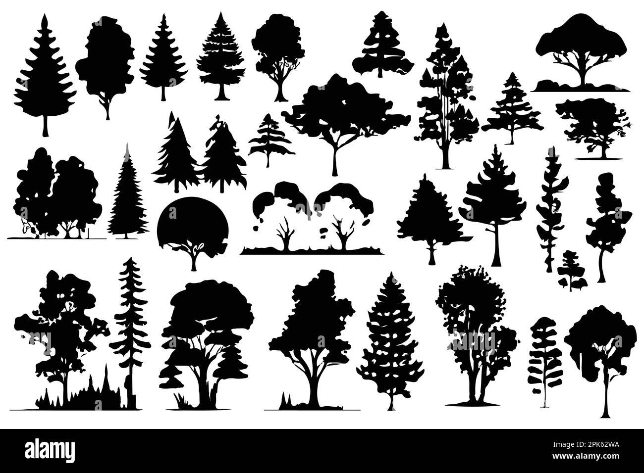 trees and forest silhouettes set isolated vector illustration Stock ...