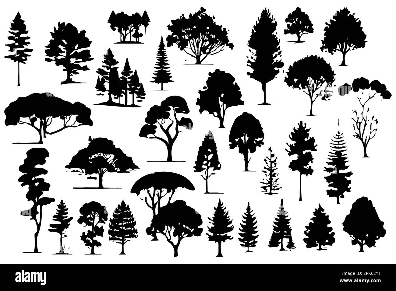 trees and forest silhouettes set isolated vector illustration Stock ...