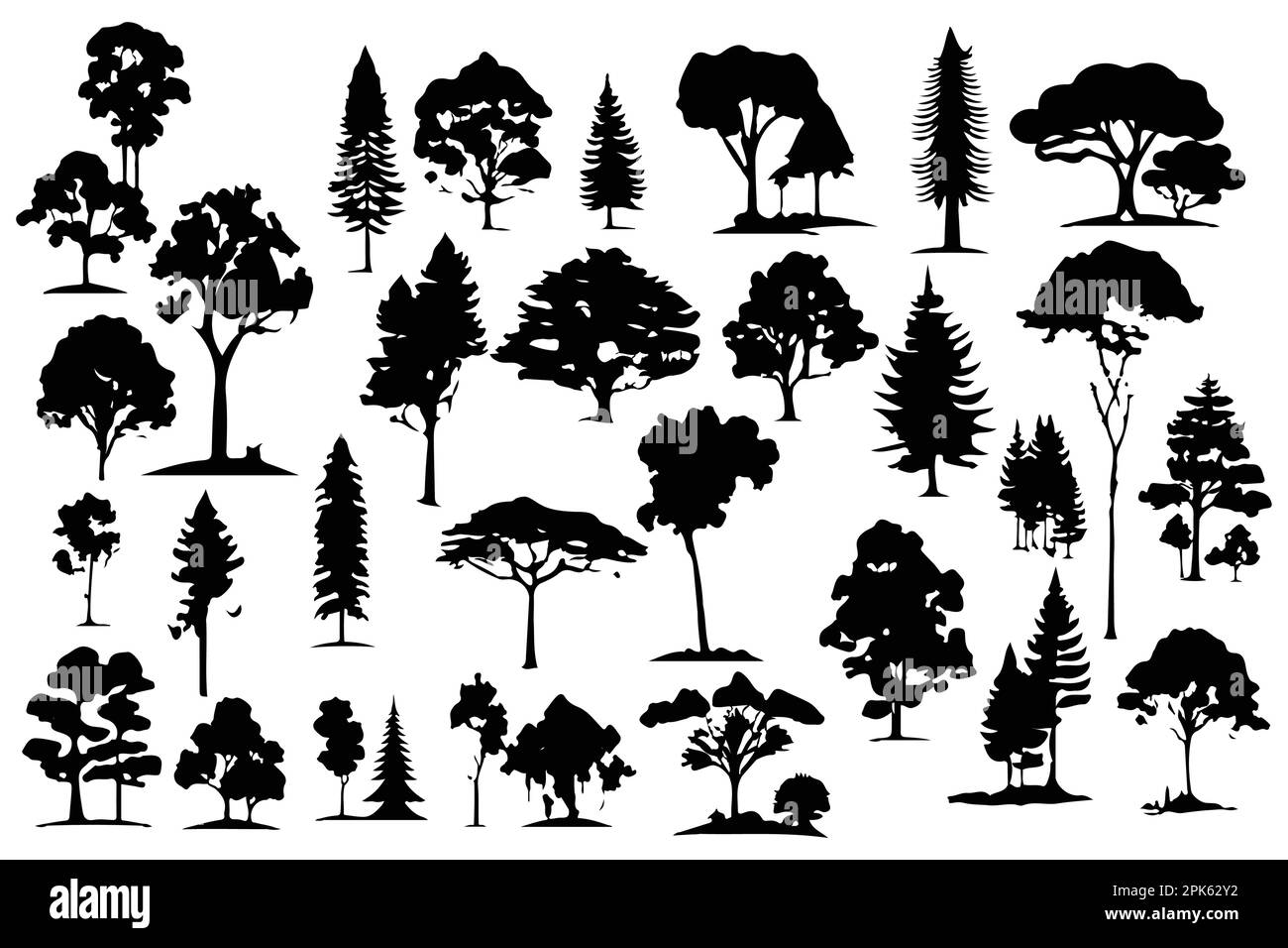 trees and forest silhouettes set isolated vector illustration Stock ...