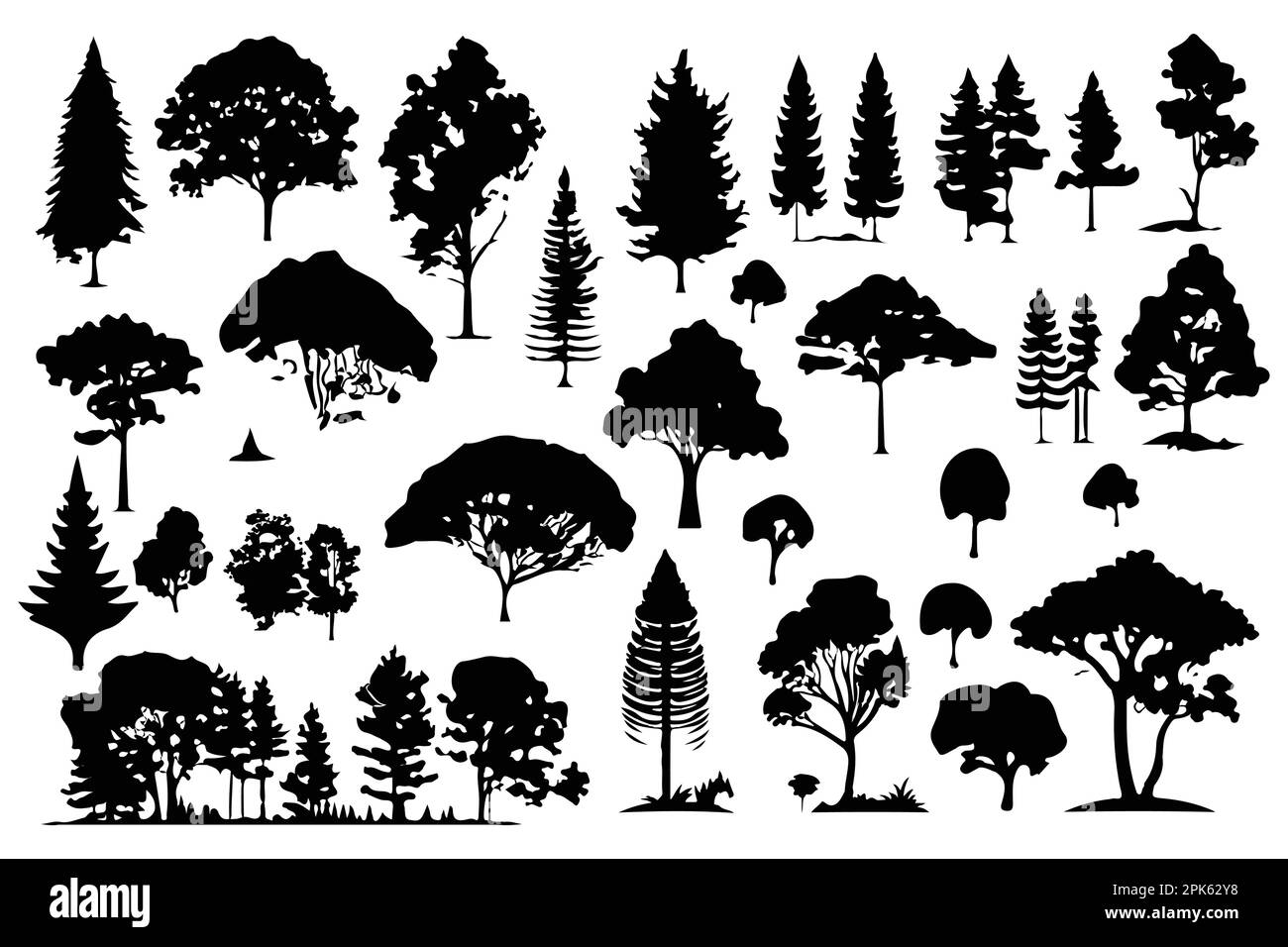 trees and forest silhouettes set isolated vector illustration Stock ...