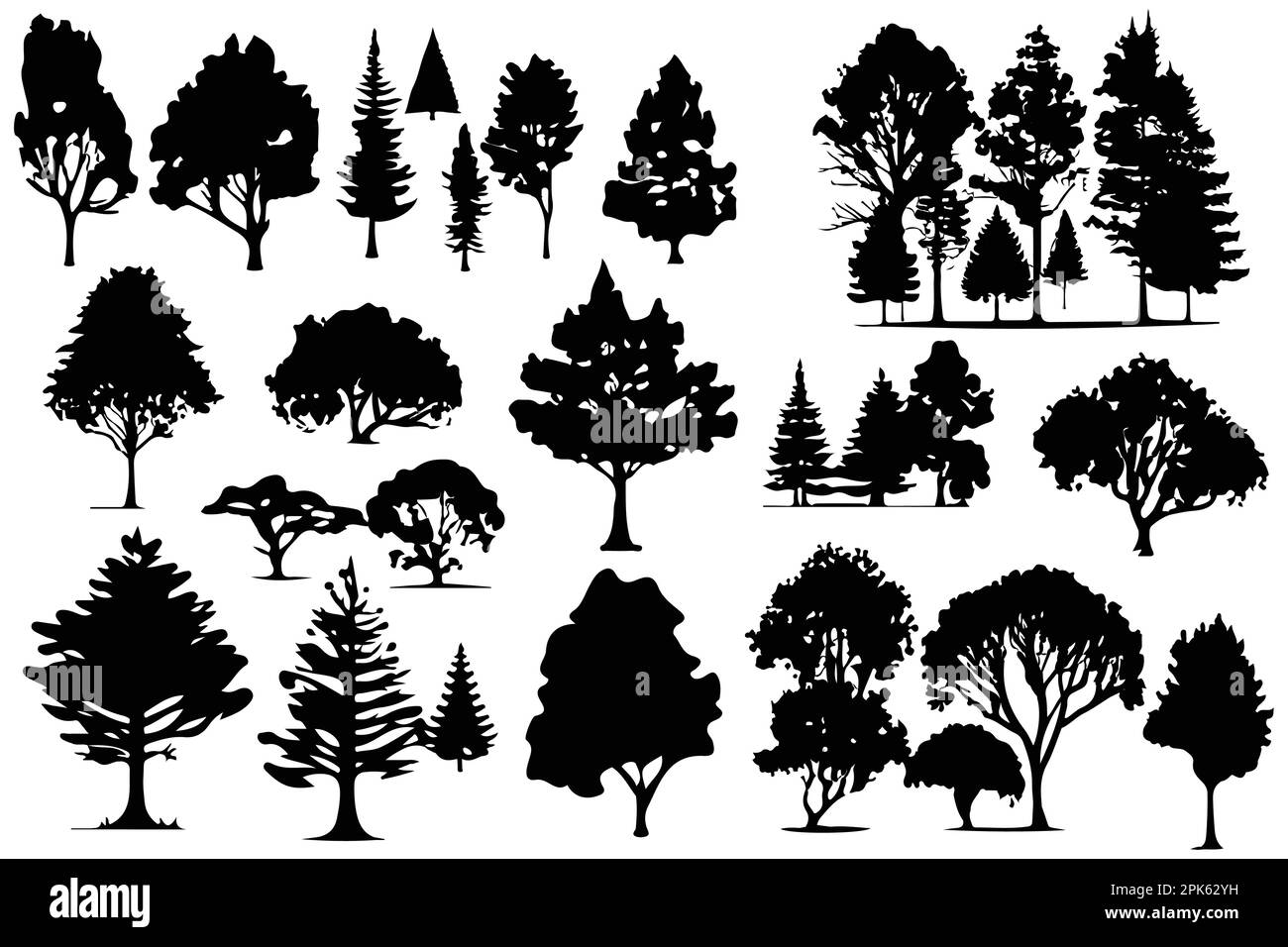 trees and forest silhouettes set isolated vector illustration Stock ...