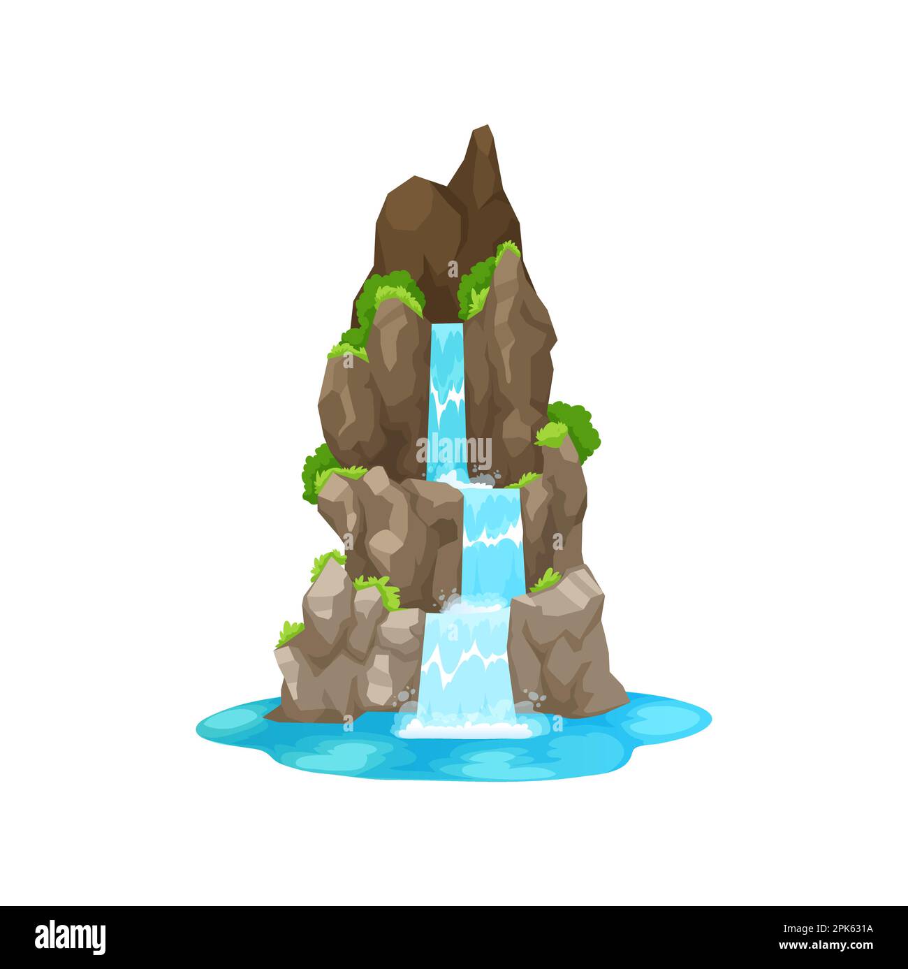 Waterfall cascade, cartoon water fall or mountain river on rock, vector ...