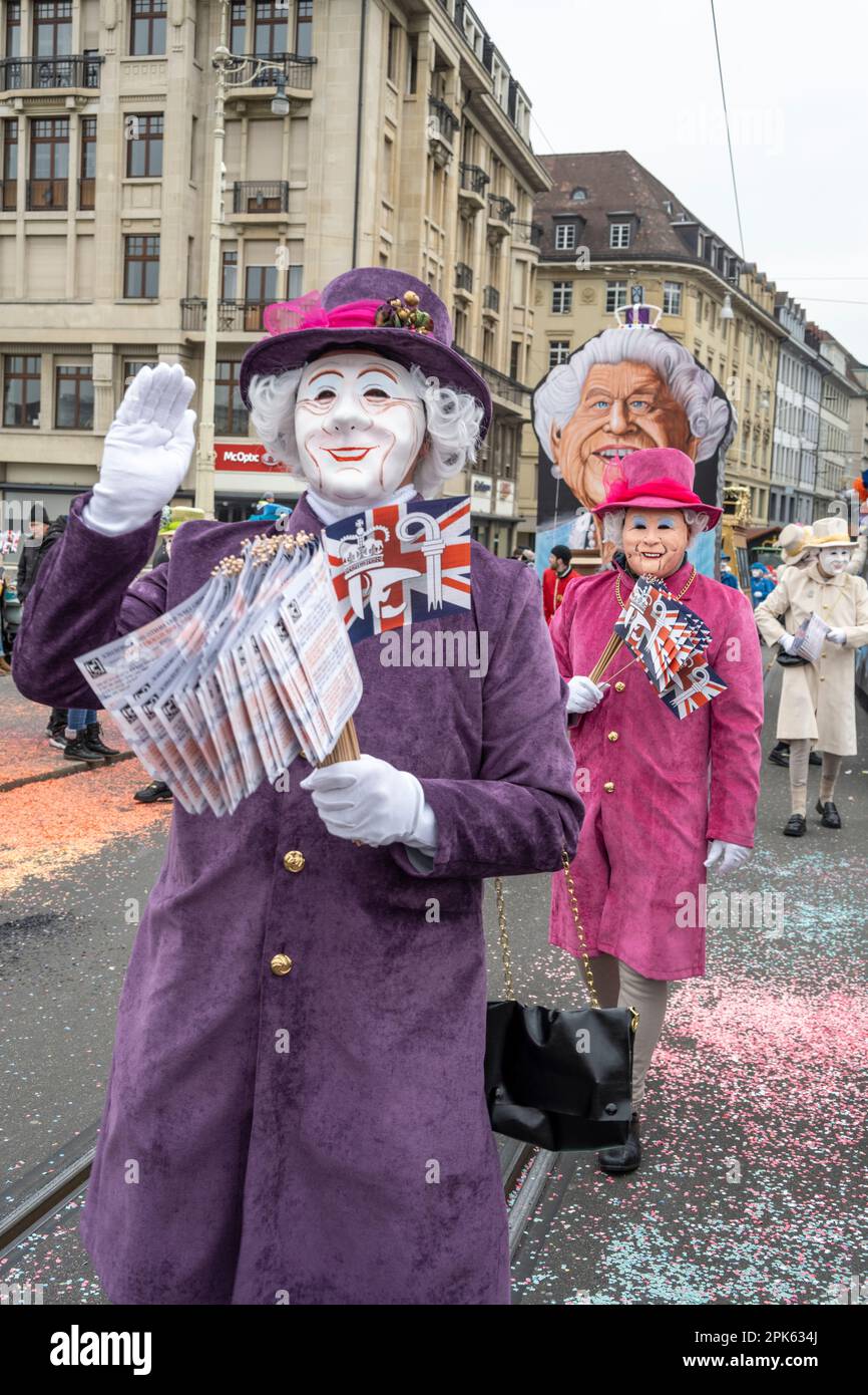 Queen Elizabeth 2 Costume at the Basel Fasnacht parade in Switzerland ...