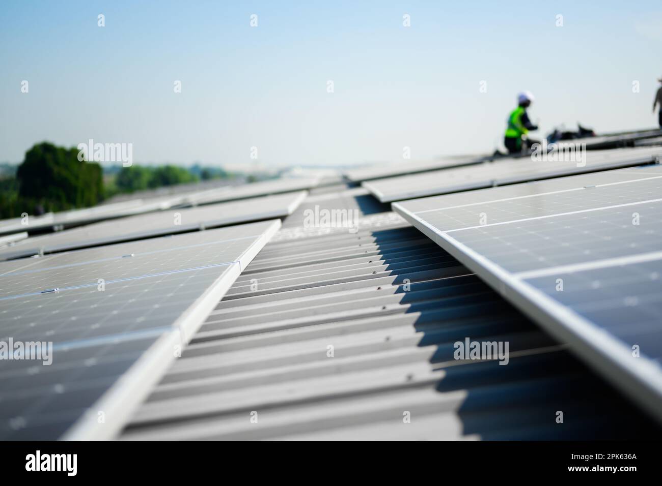 Solar panels on rooftop, Photovoltaic modules for renewable energy ...
