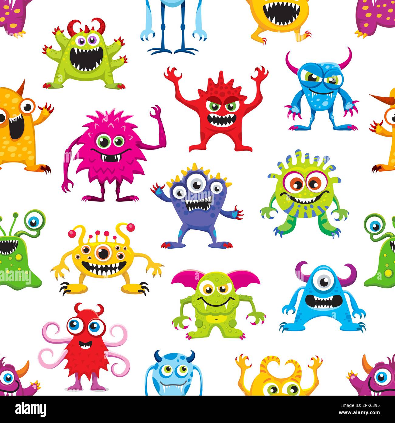 Cartoon monster characters seamless pattern and kids funny creatures ...