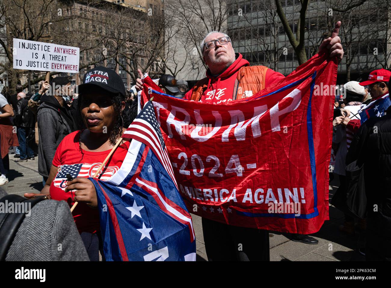 New York, New York, USA. 4th Apr, 2023. Trump fans gather outside the ...