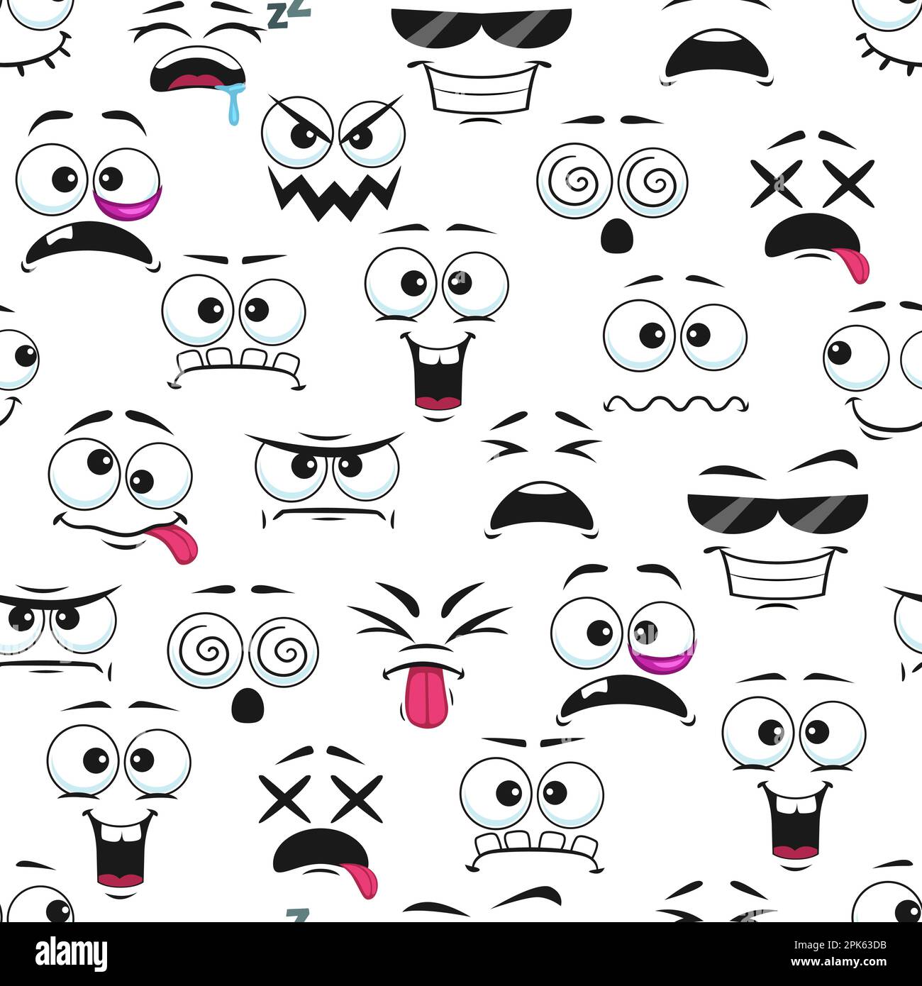 Cartoon funny emoji faces seamless pattern with funny smile eye and ...
