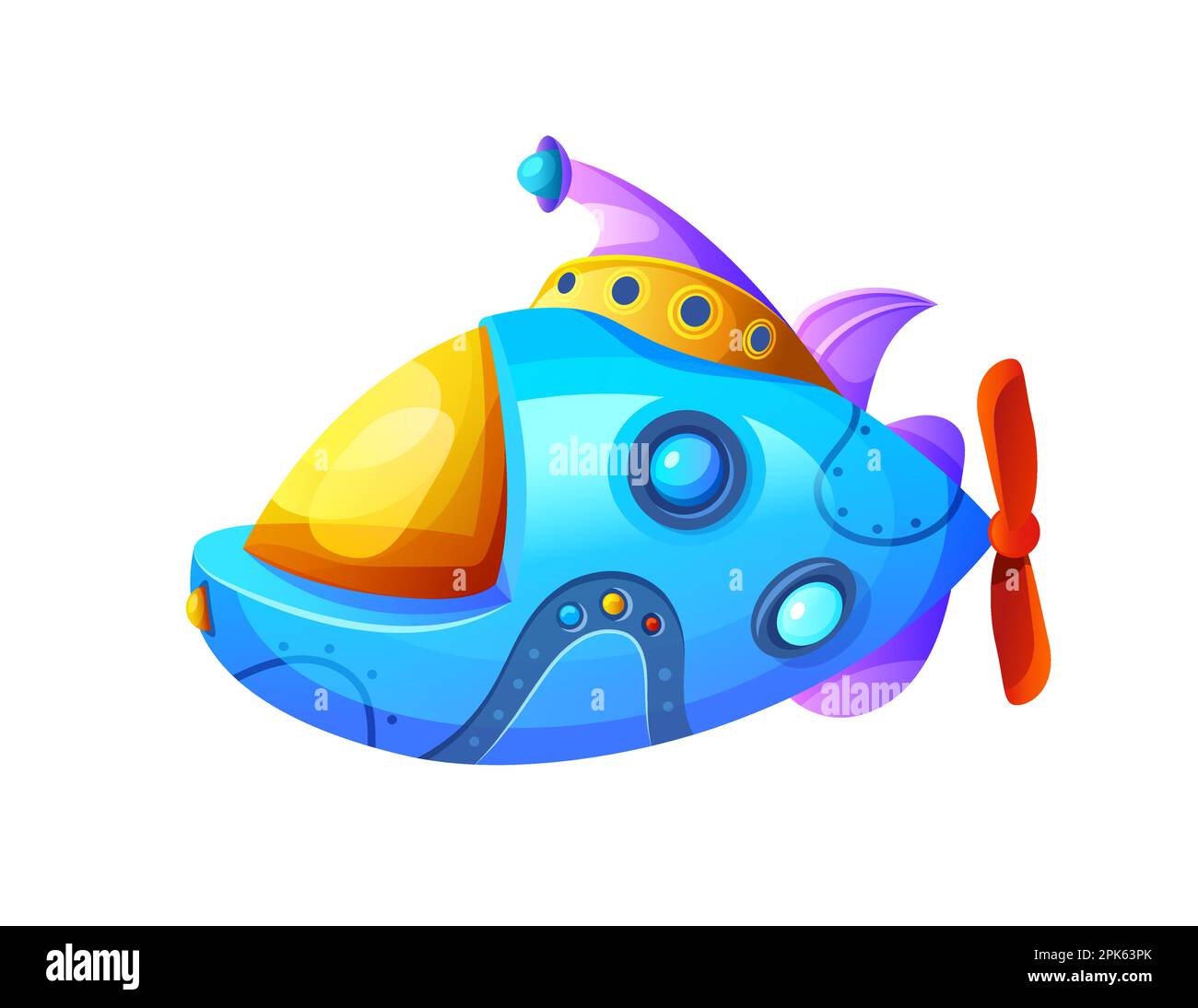 Submarine or cartoon bathyscaphe with periscope, vector underwater boat ...