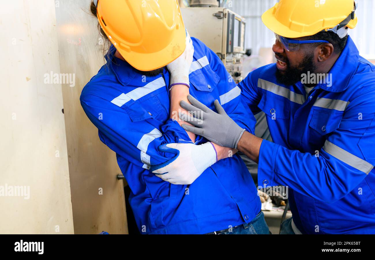 Engineer worker with accident at factory, People with injury Stock ...